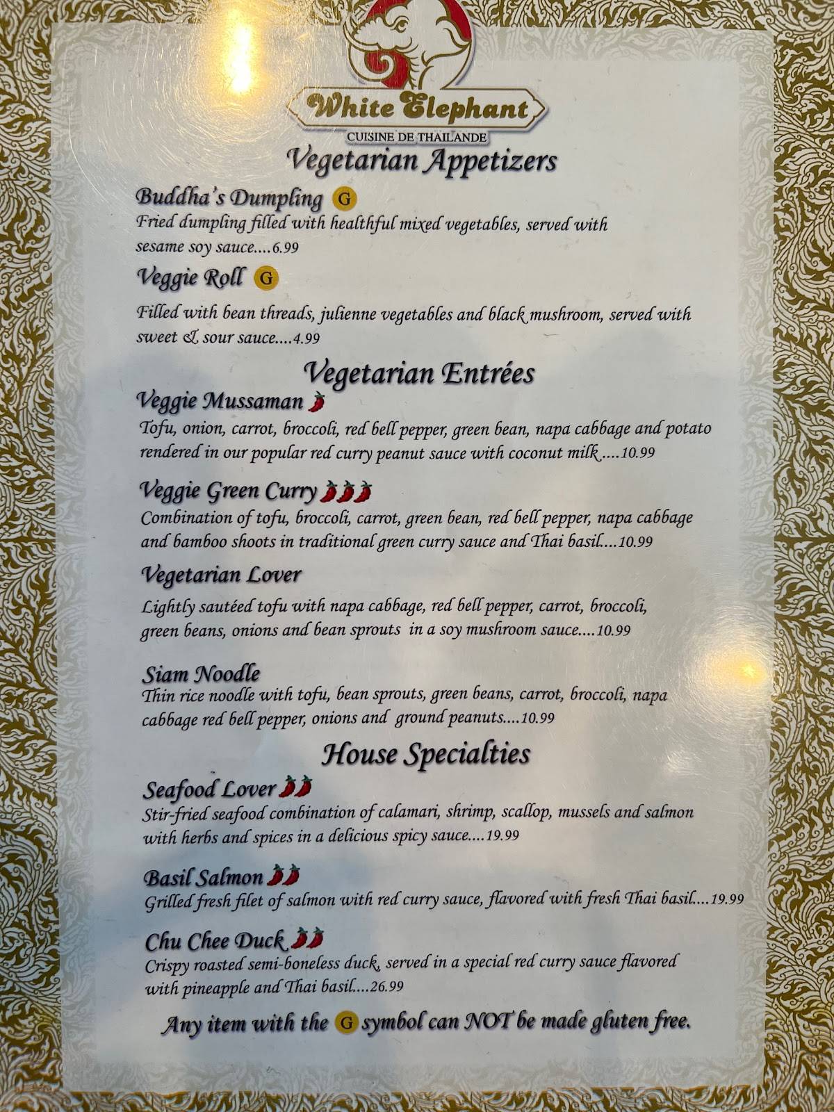 Menu at White Elephant Restaurant, Philadelphia, 759 Huntingdon Pike