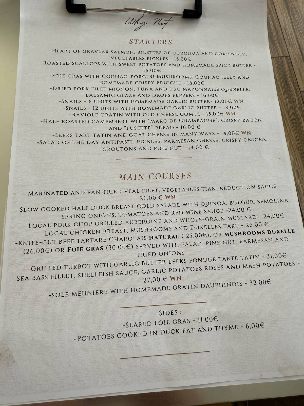 Menu at Why Not restaurant, Épernay