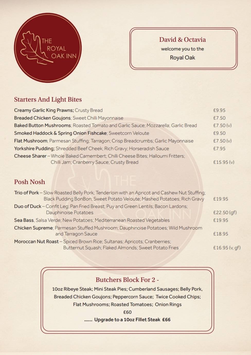 Menu at The Royal Oak Inn pub & bar, Wigton, Curthwaite