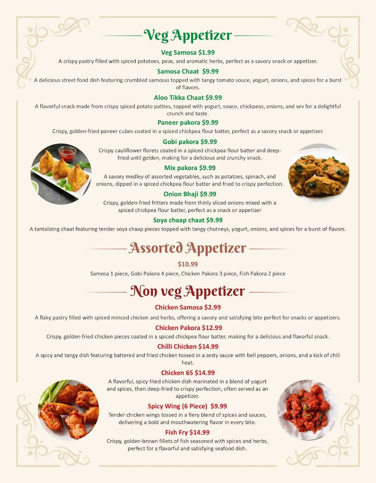 Menu at Taj Mahal Indian Restaurant, Williams