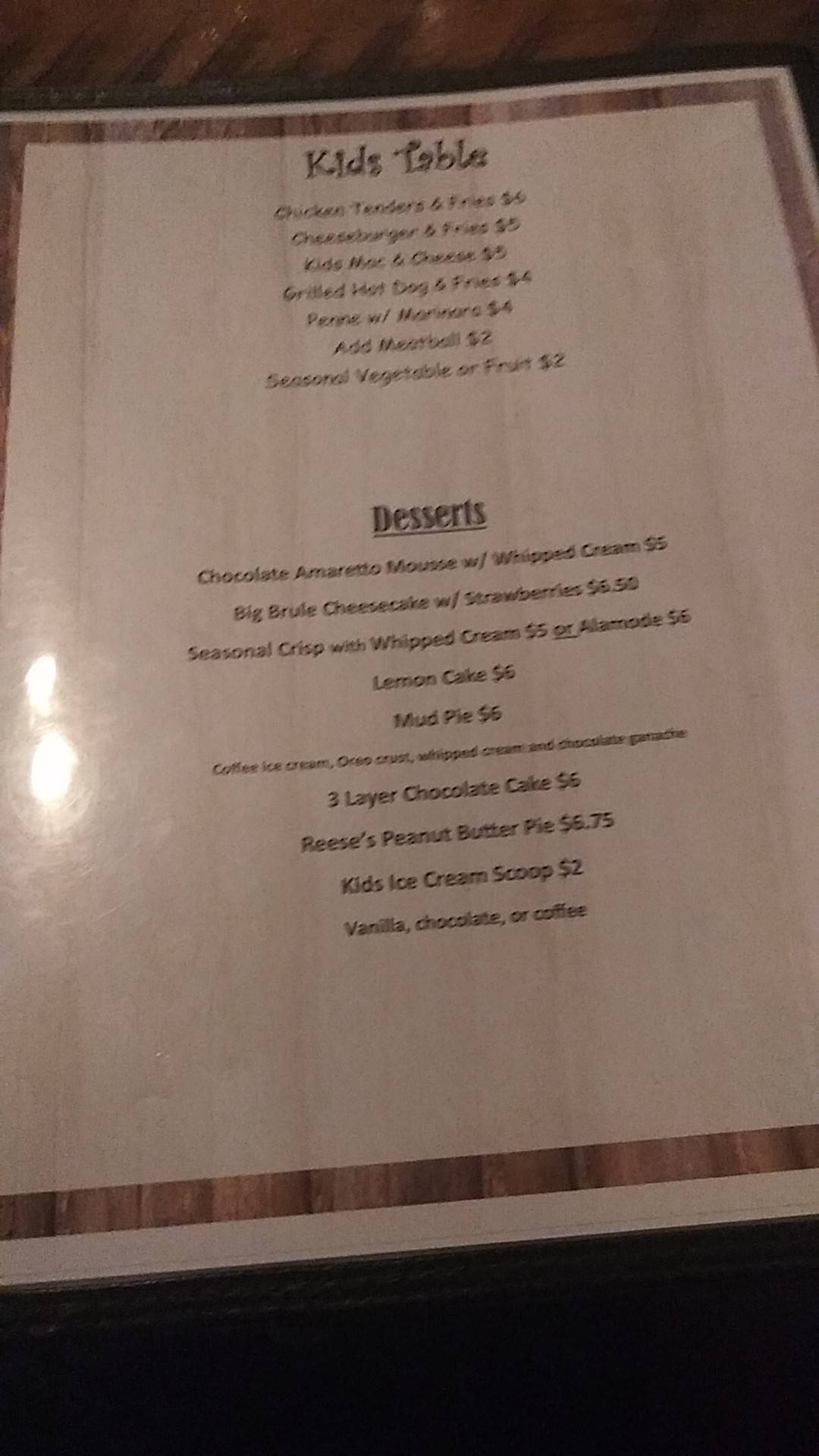 Menu at The Rustic Table restaurant, Winchester