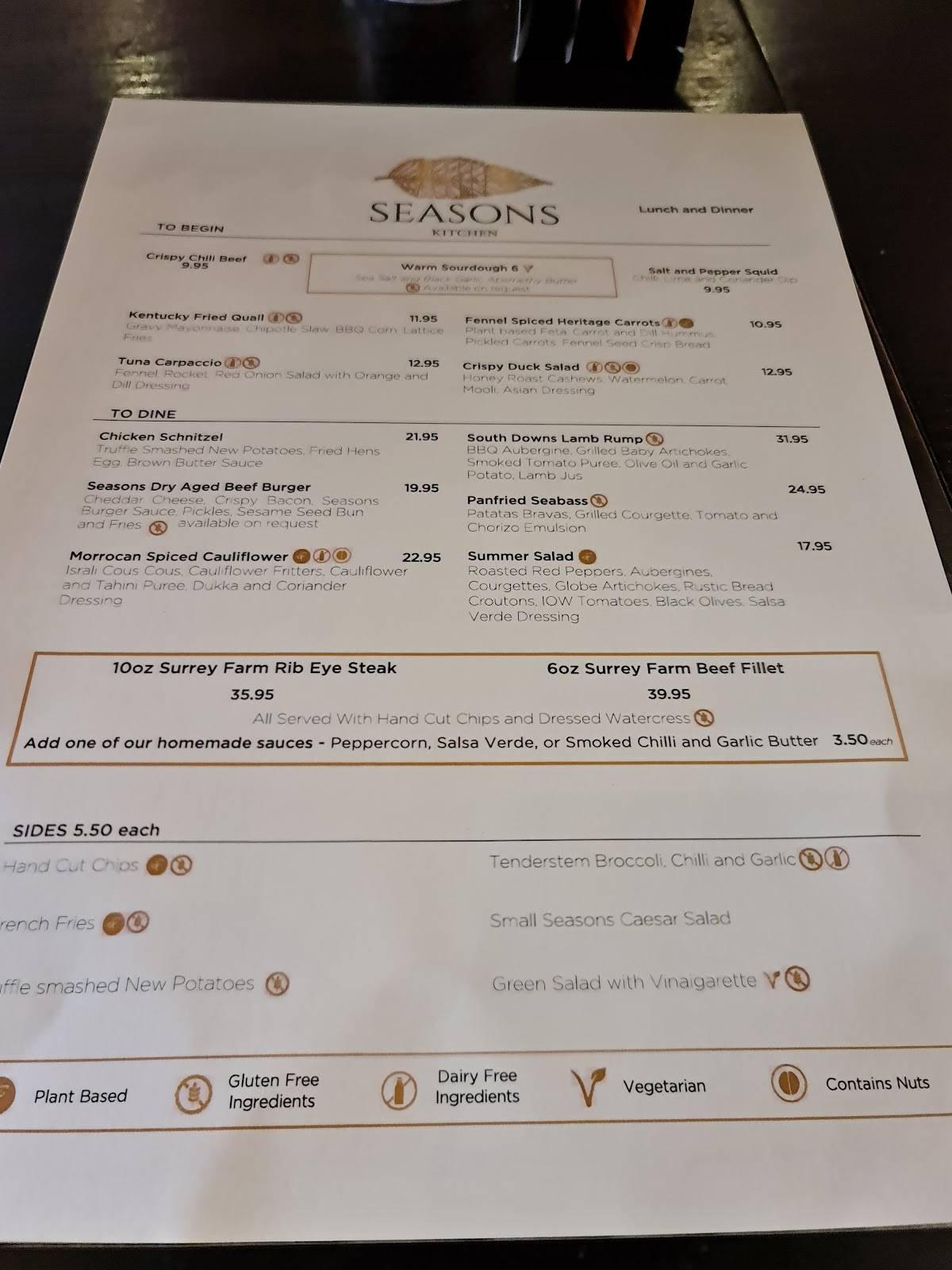 Menu at Seasons Kitchen restaurant, Windlesham