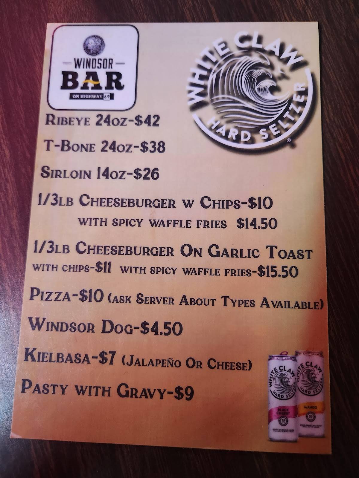 Menu at Windsor Bar, Boulder