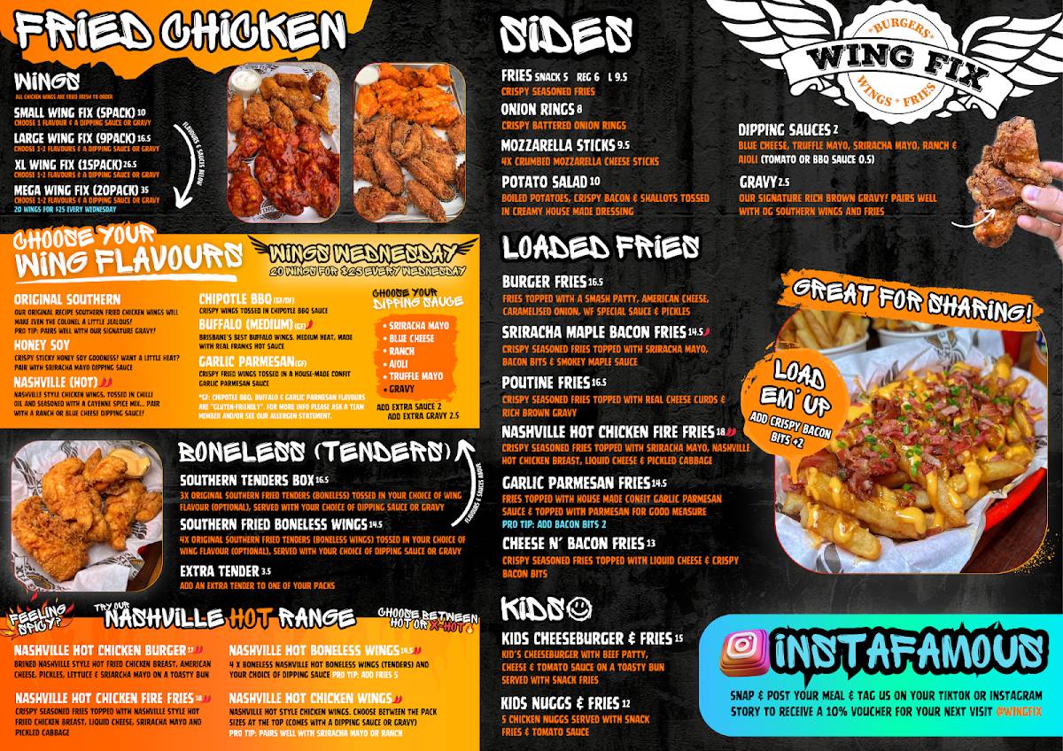 Menu at Wing Fix - Burgers and Wings restaurant, Coorparoo, 8/300 Old ...