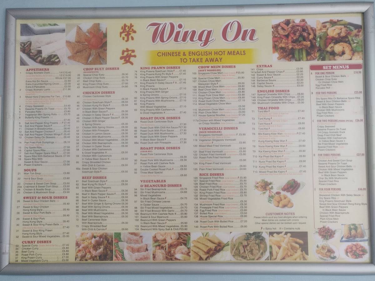Menu at Wing On restaurant, Royston