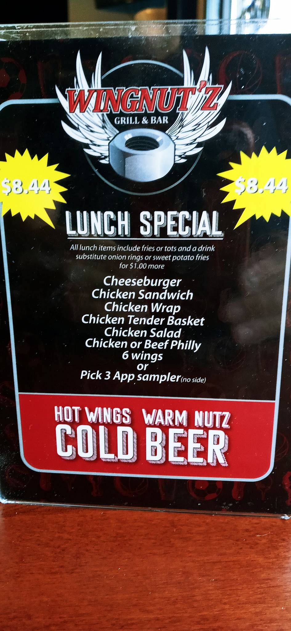 Menu at Wingnutz pub & bar, Fountain Inn