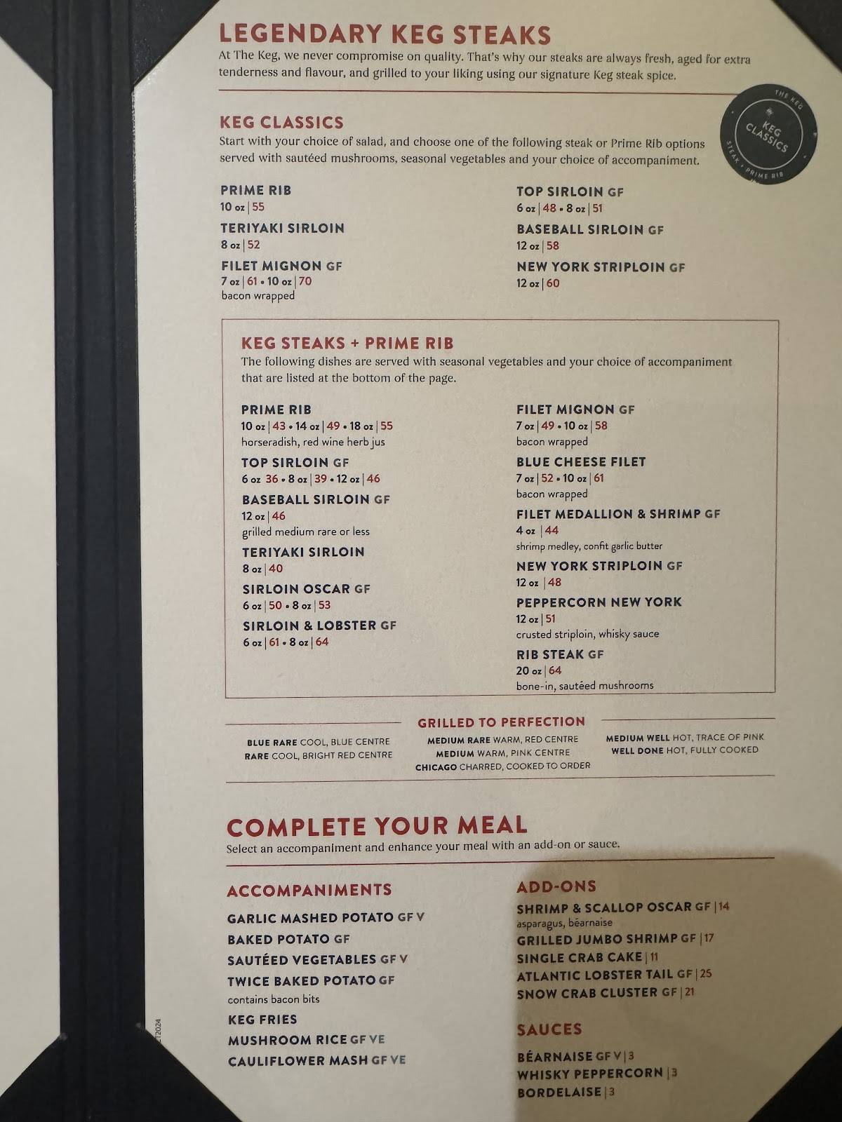 Menu at The Keg Steakhouse + Bar - Southside, Winnipeg, McGillivray Blvd
