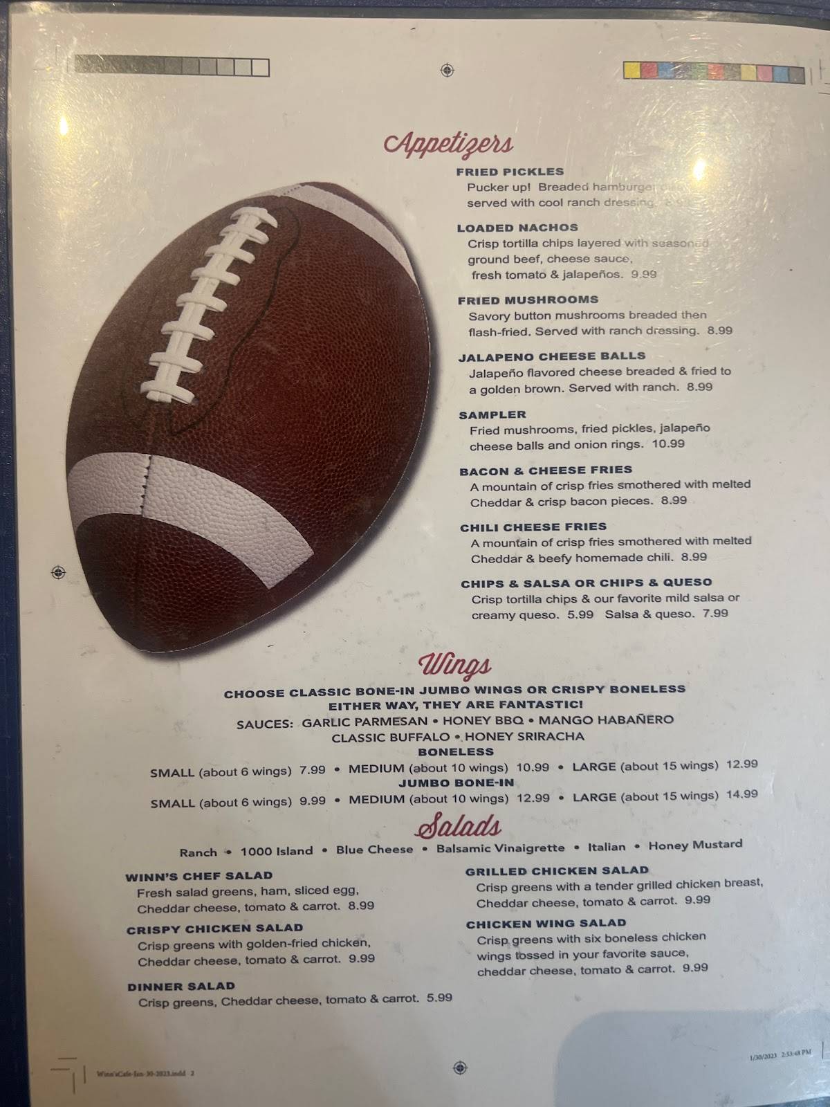 Menu at Winn's Sports Cafe & Grill, Mannford