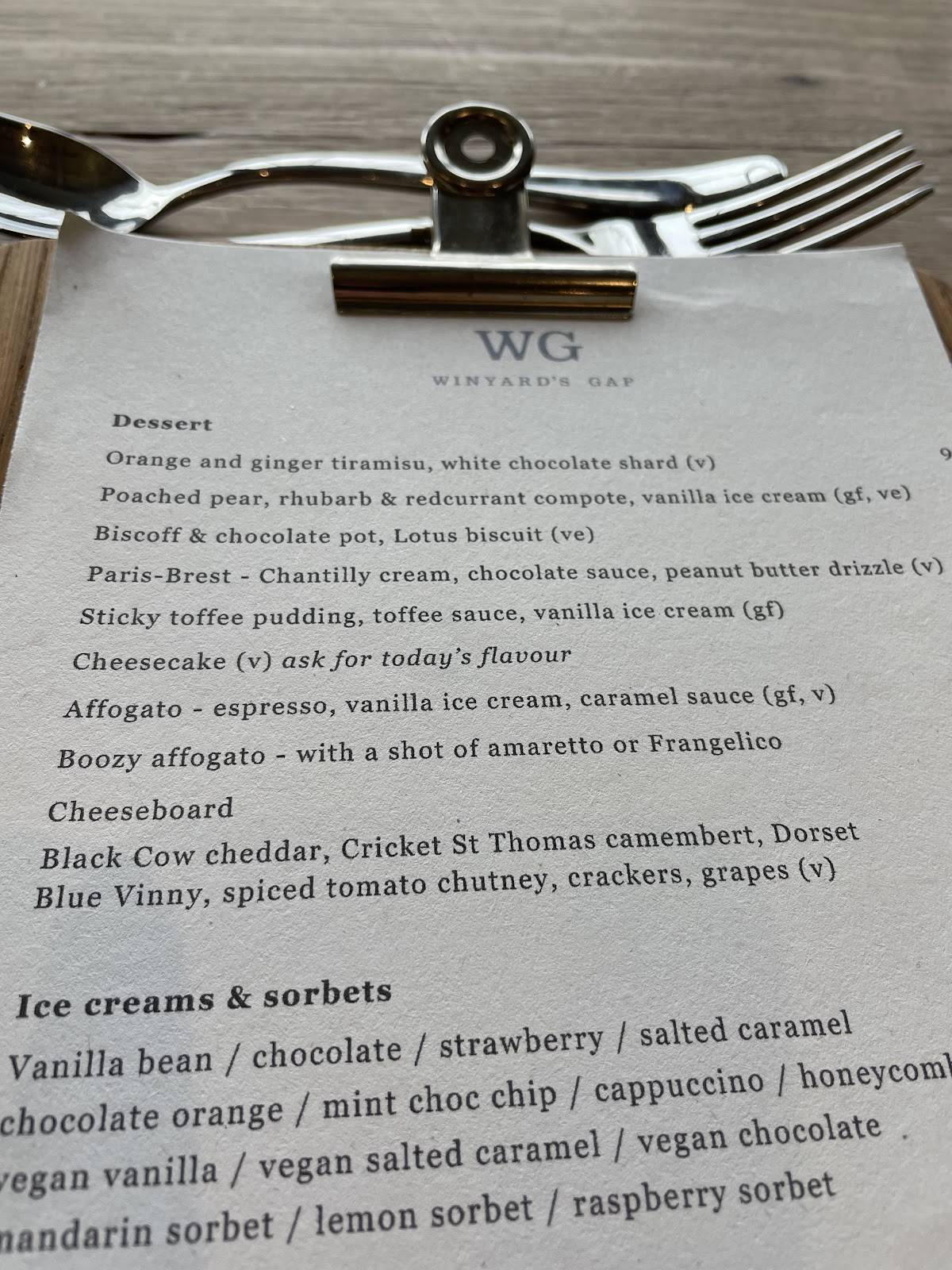 Menu at Winyards Gap Inn pub & bar, Chedington
