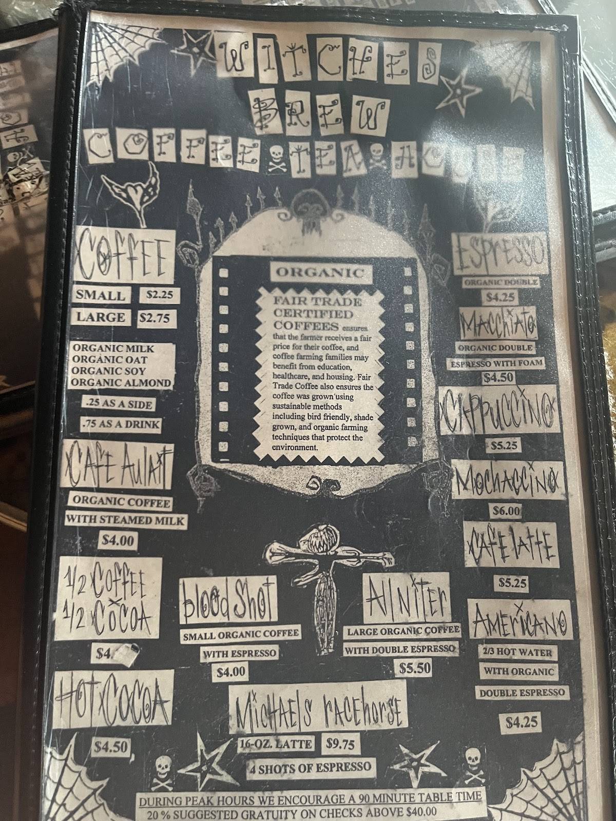 Menu at Witches Brew Coffee House, West Hempstead