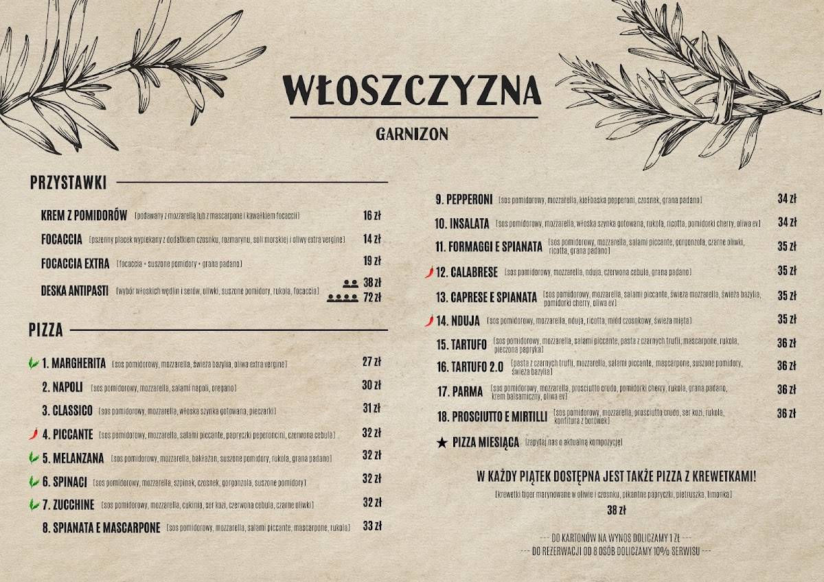 Menu at Włoszczyzna Garnizon pizzeria, Gdańsk