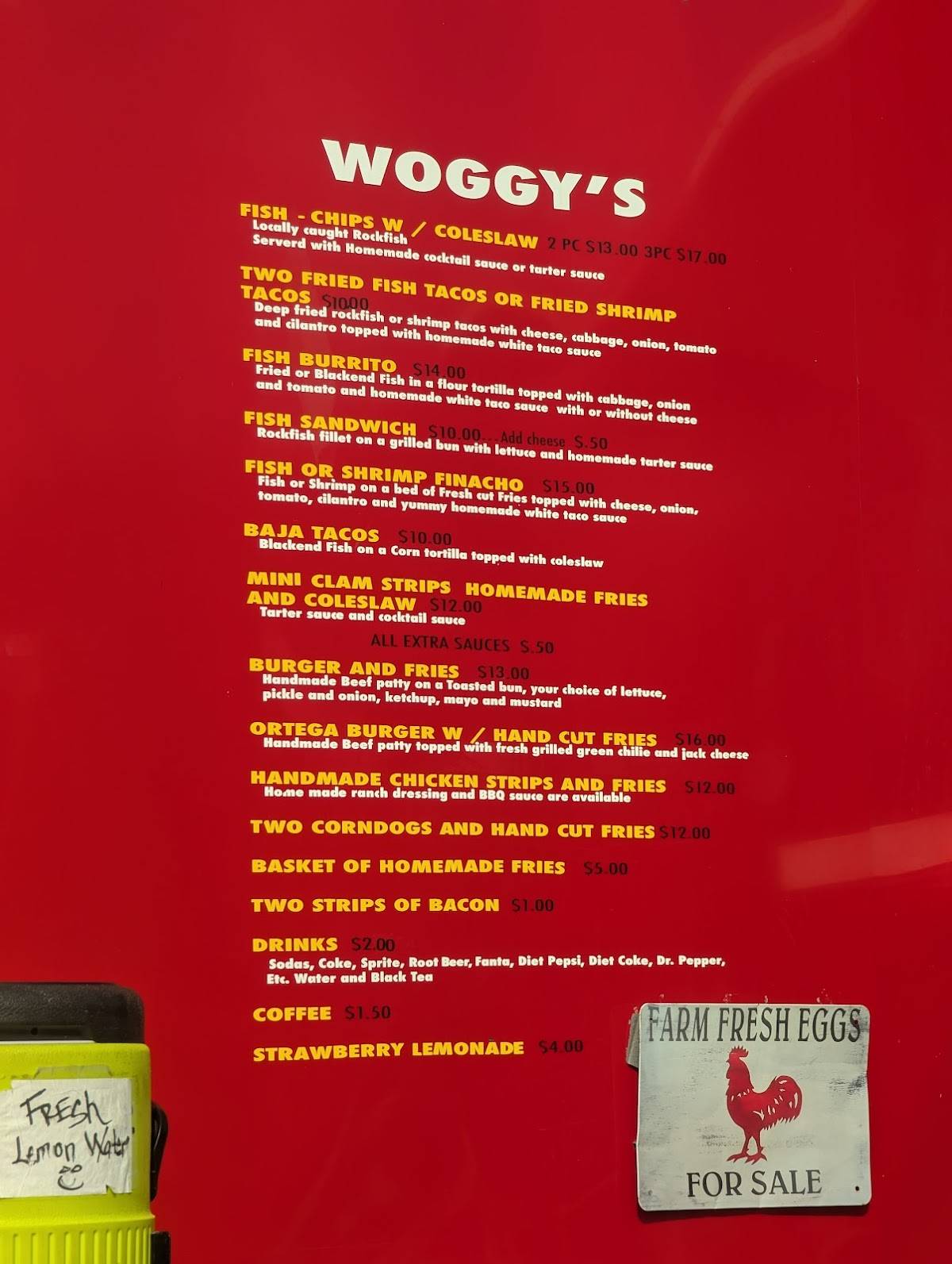 Menu at Woggy's Fish n Chips restaurant, Gold Beach