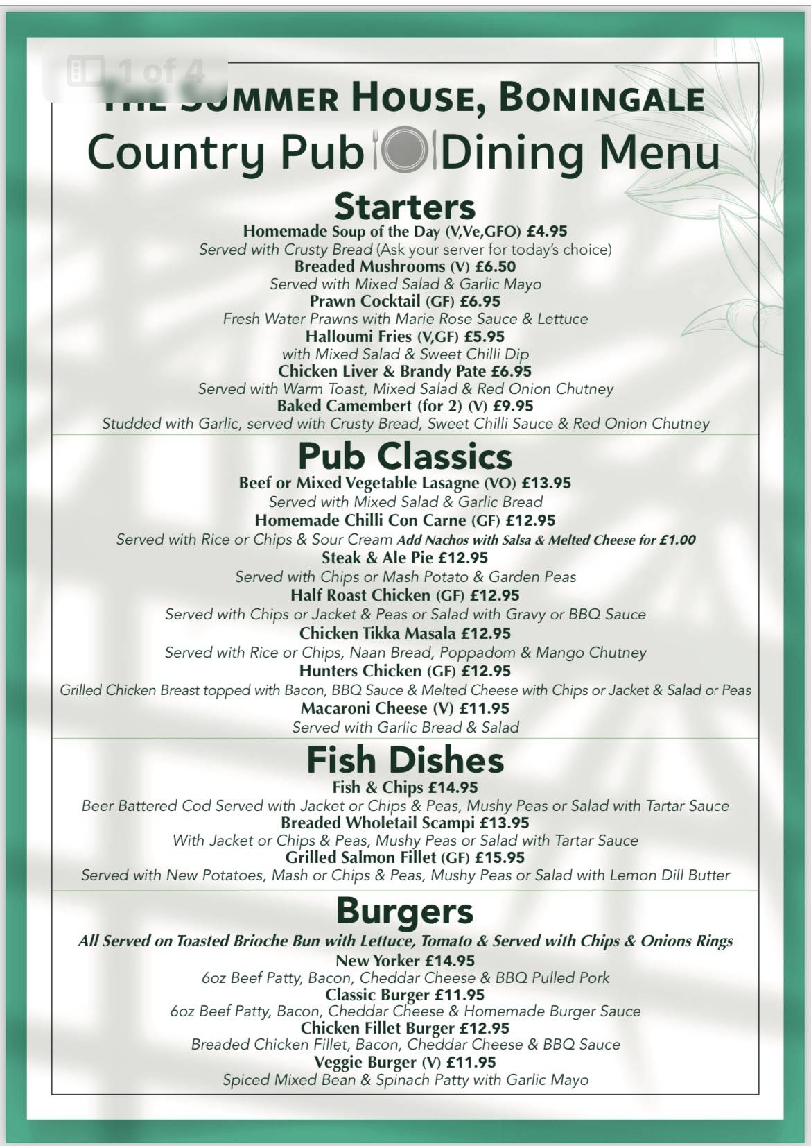 Menu at Summerhouse pub & bar, Wolverhampton