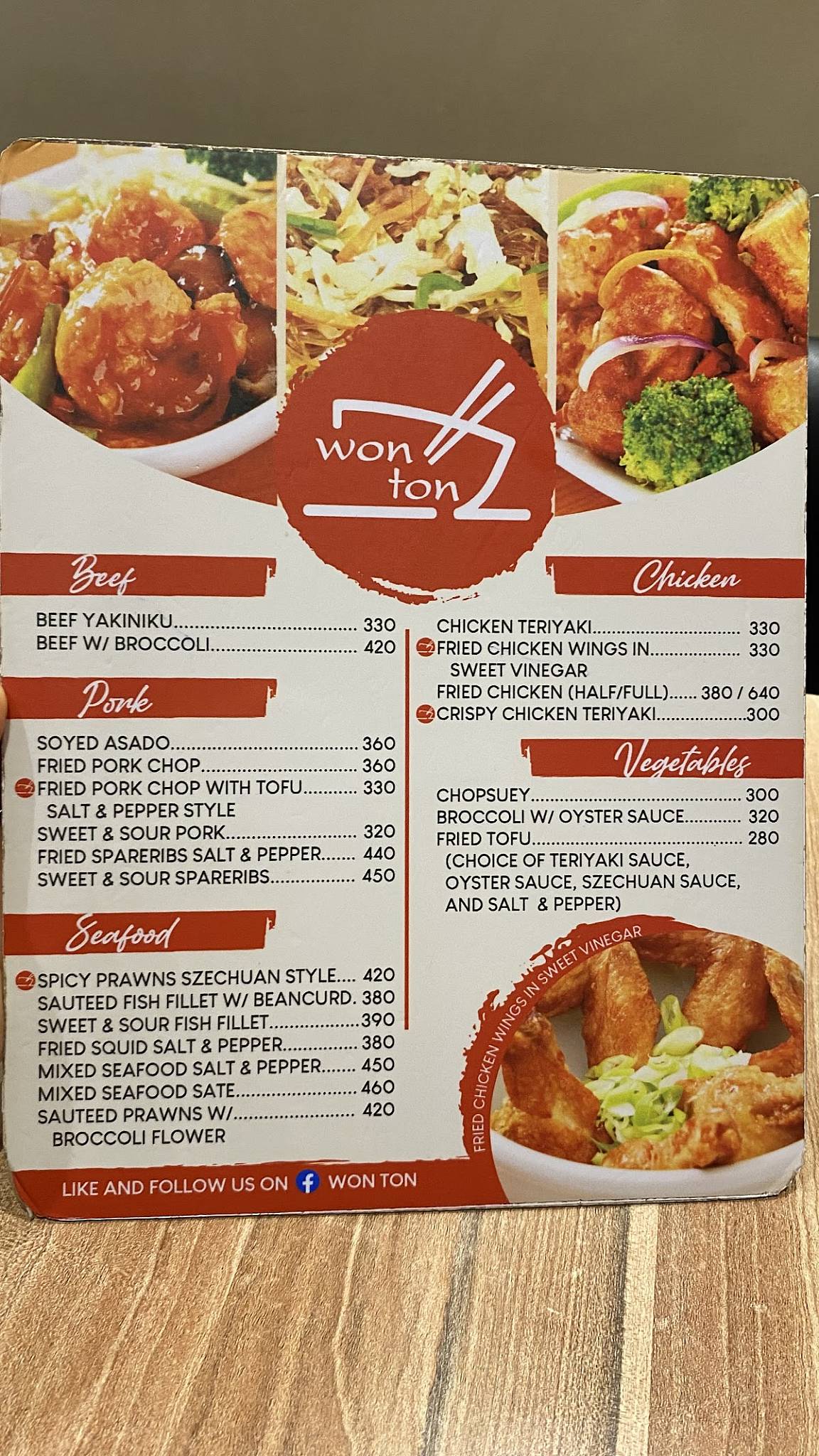 Menu at Won Ton restaurant, San Juan, 10 Ortigas Ave