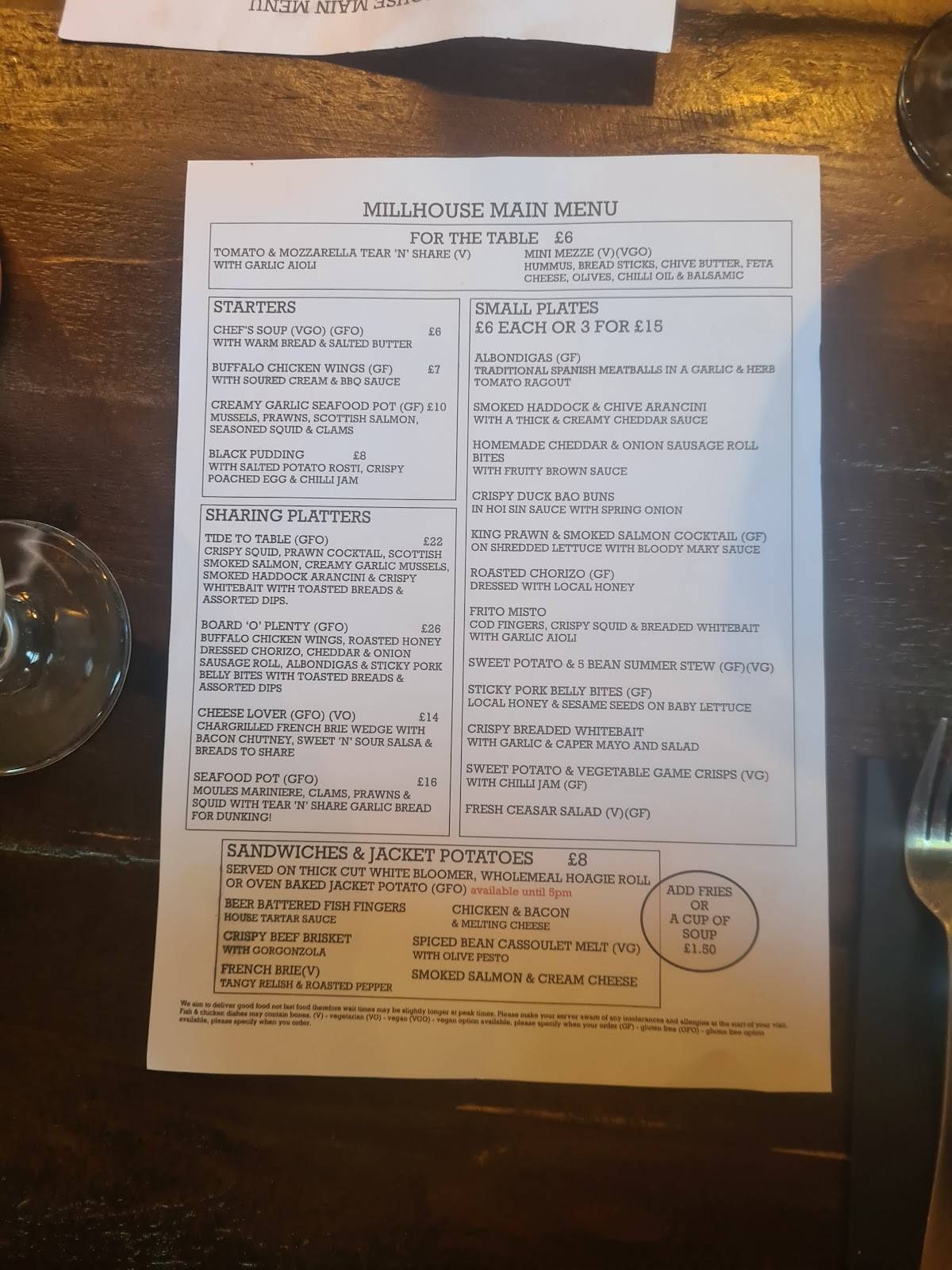 Menu at The Millhouse pub & bar, Worksop, 194 Newcastle Ave