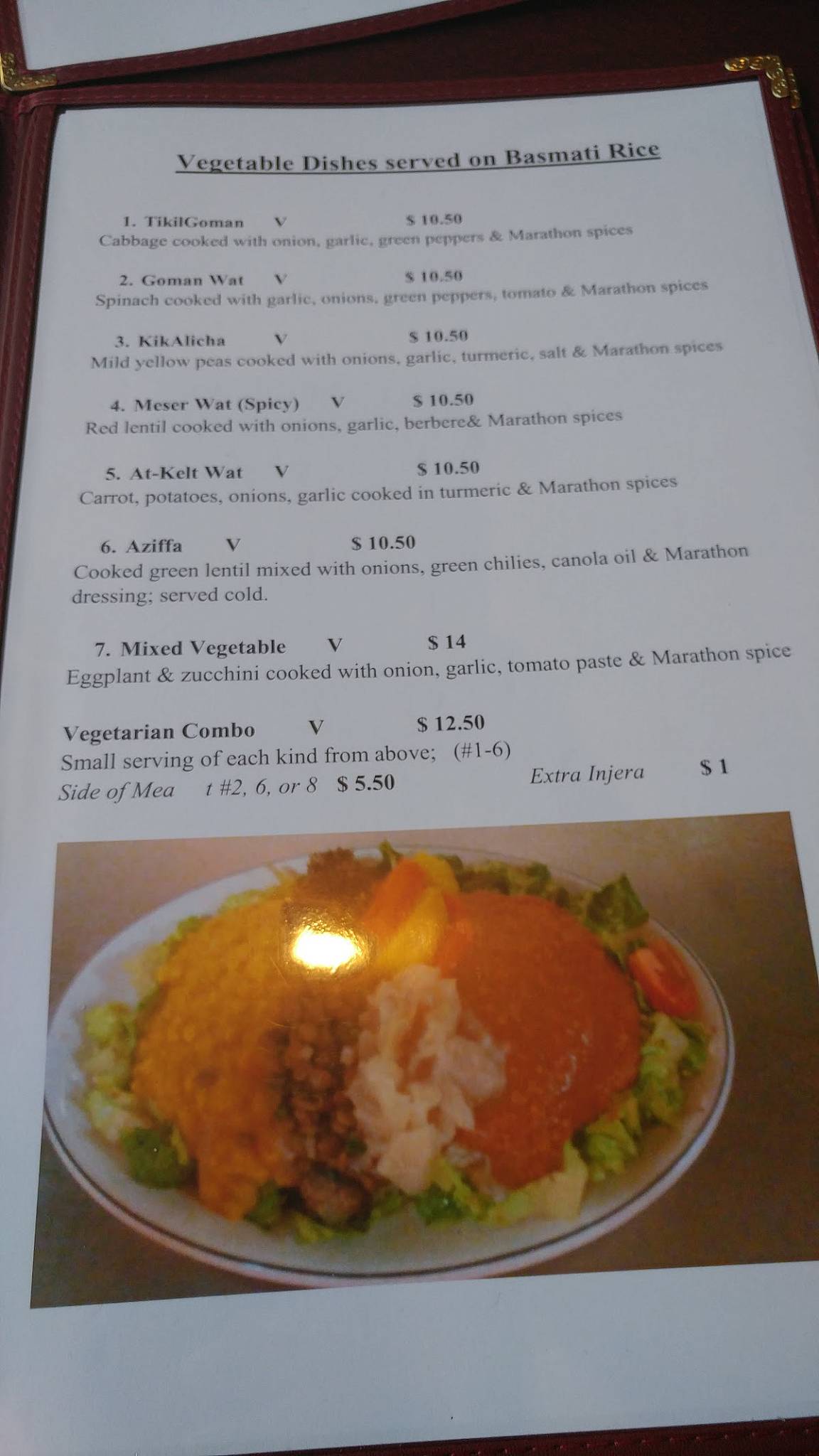 Menu at World Marathon Ethiopian restaurant, Windsor