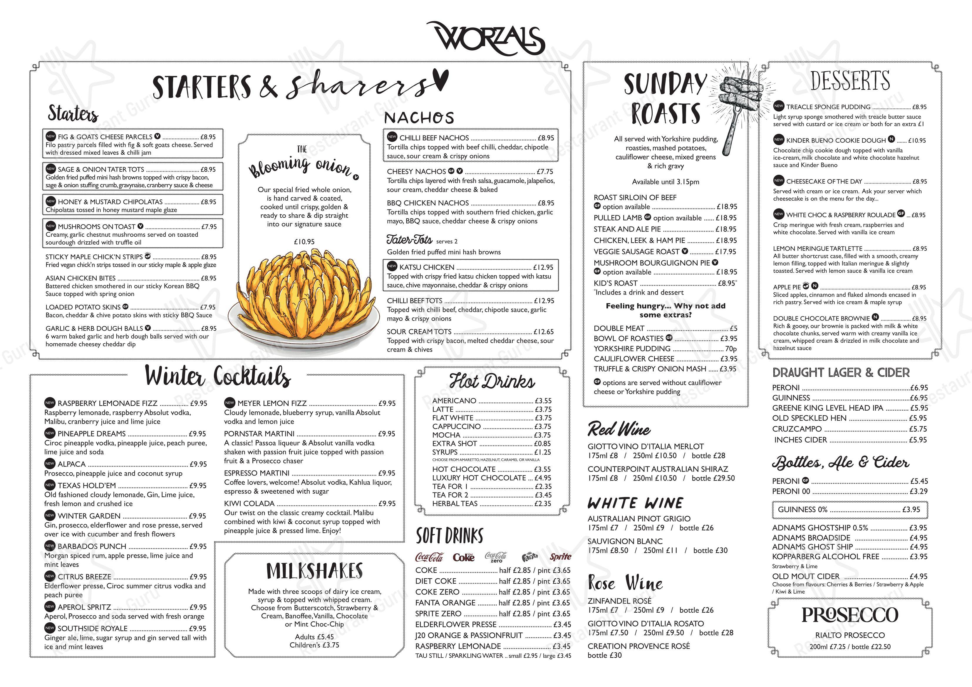 Menu at Worzals Bar & Grill, Wisbech
