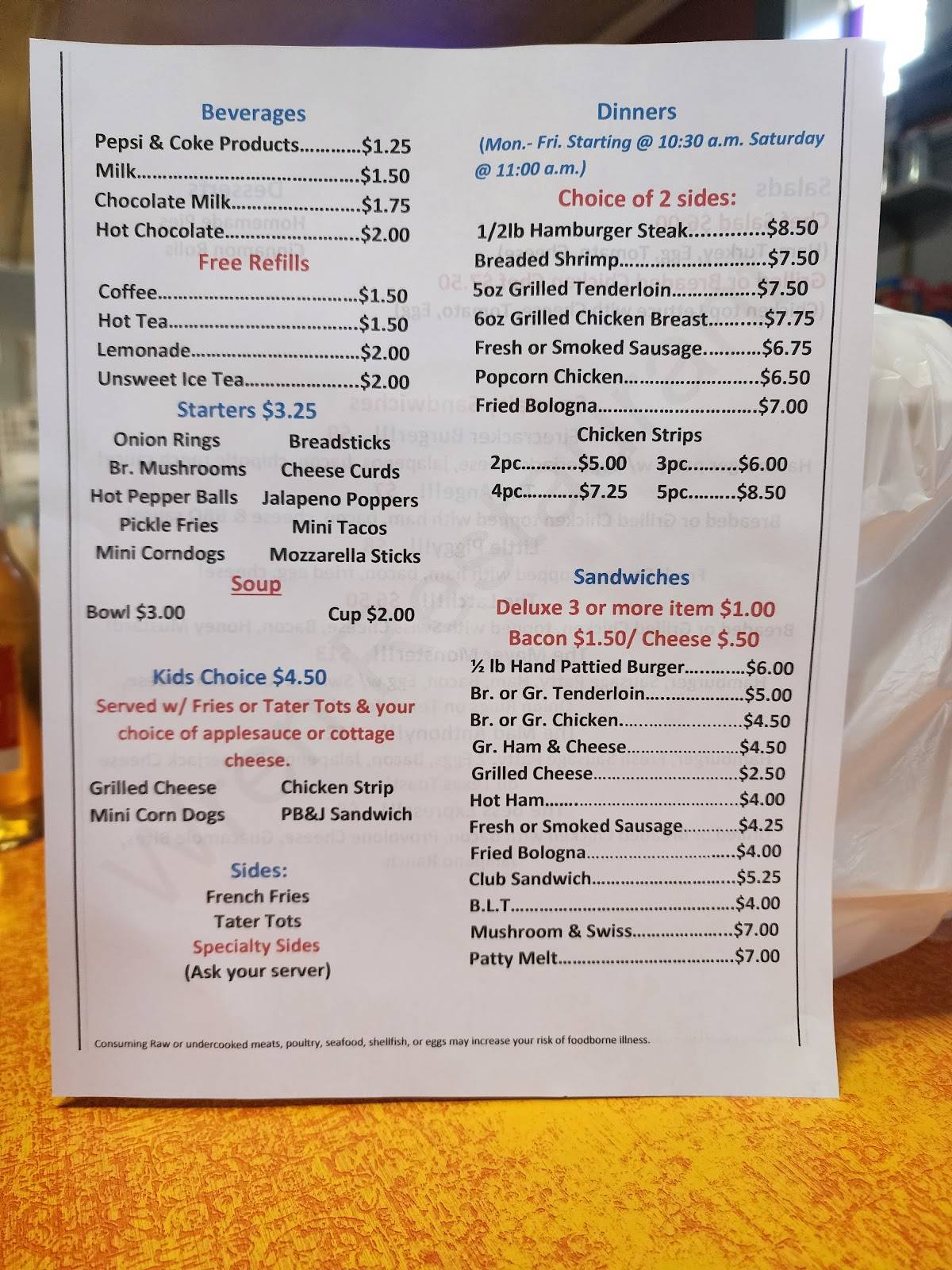 Menu at Wren Restaurant, Wren