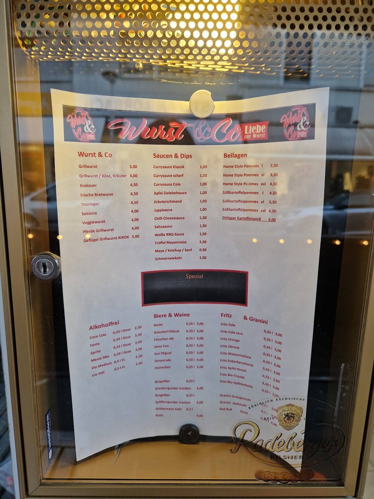 Speisekarte von Wurst & Co restaurant, Solingen