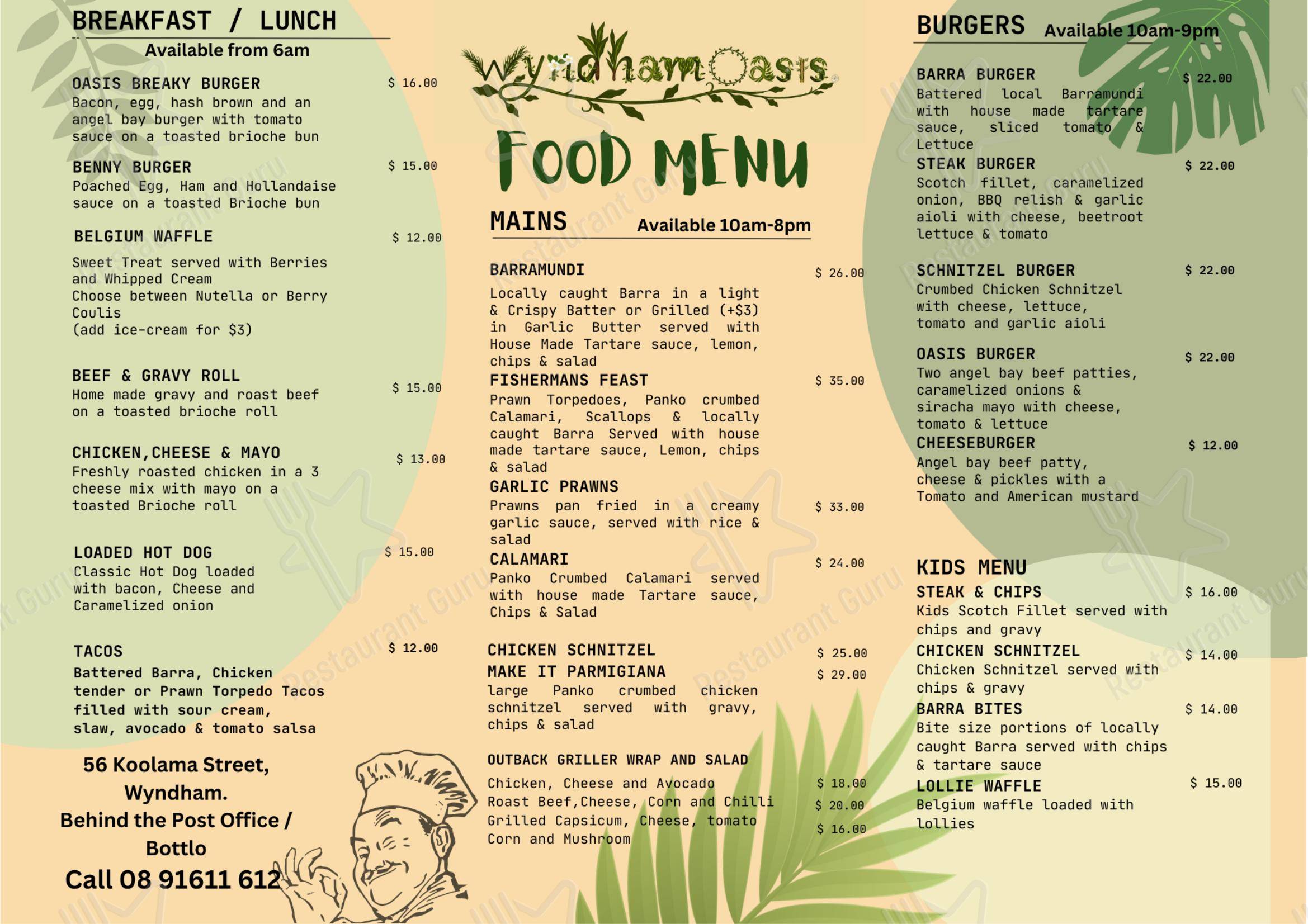 Carta del café Wyndham Oasis, Wyndham