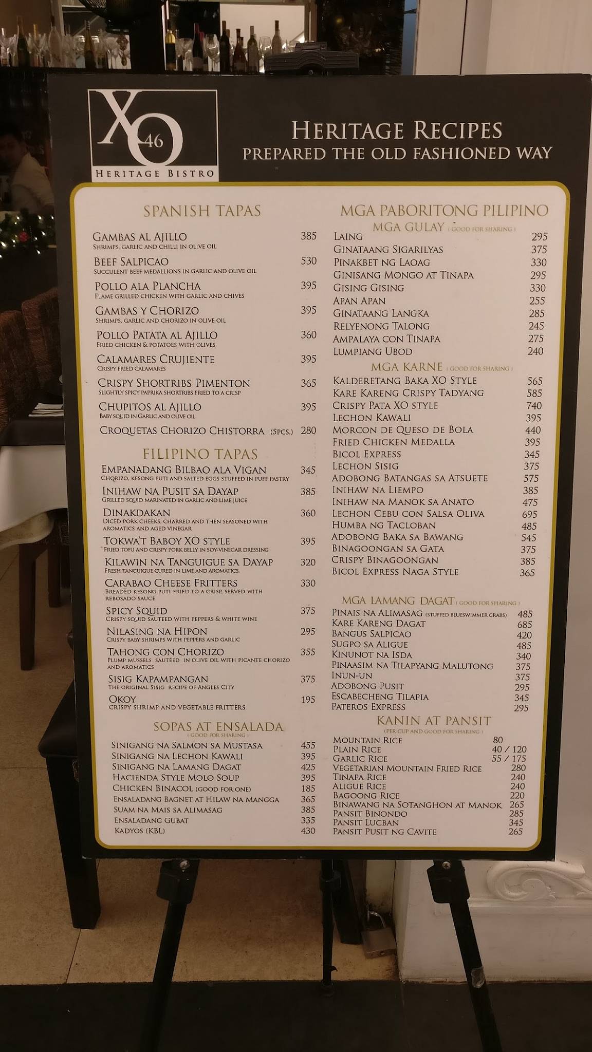 Menu at XO 46 Heritage Bistro - S' Maison restaurant, Pasay, GXJJ+W3X