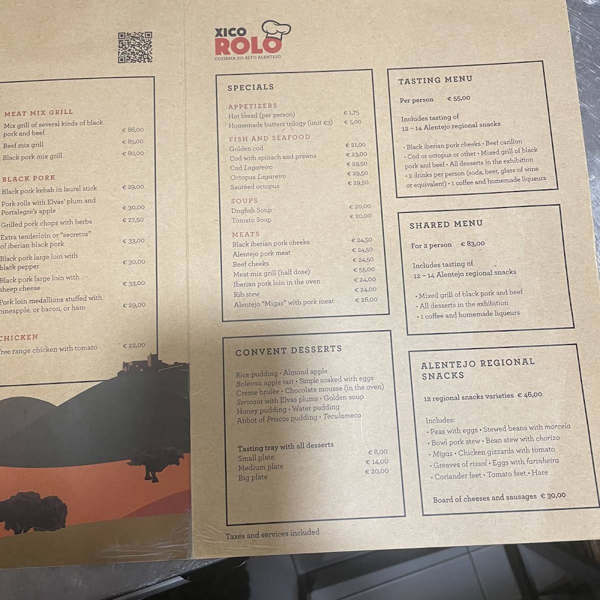 Menu em Xico Rolo restaurante, Lisboa