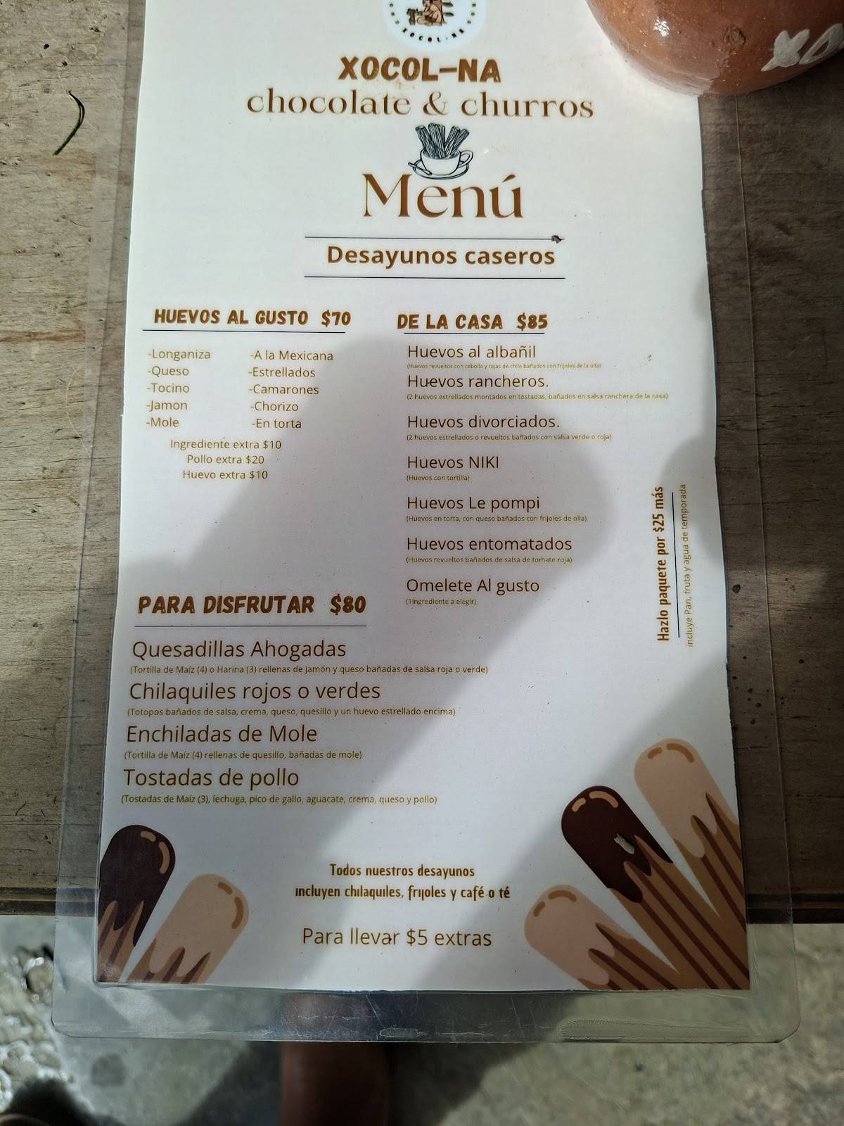 Carta de Xocol-Na Chocolate & Churros Cafeteria, San Cristóbal de las ...
