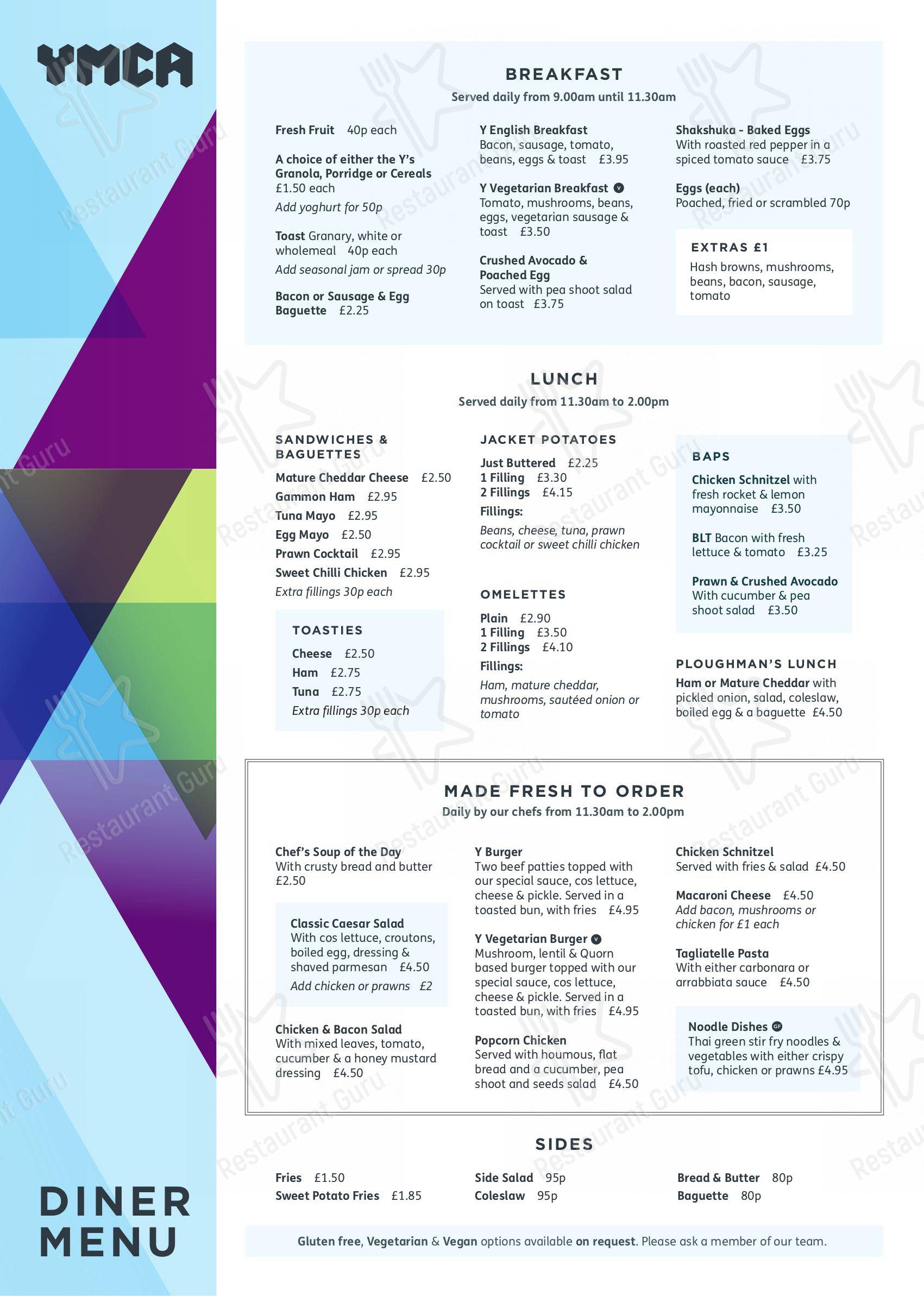 Menu at YMCA Thames Gateway Group, Romford