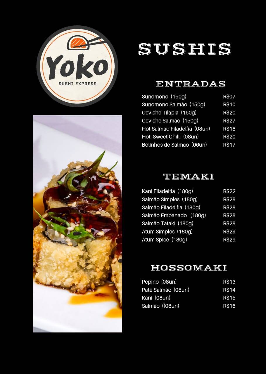 Menu at YOKO SUSHI EXPRESS restaurant, Curitiba