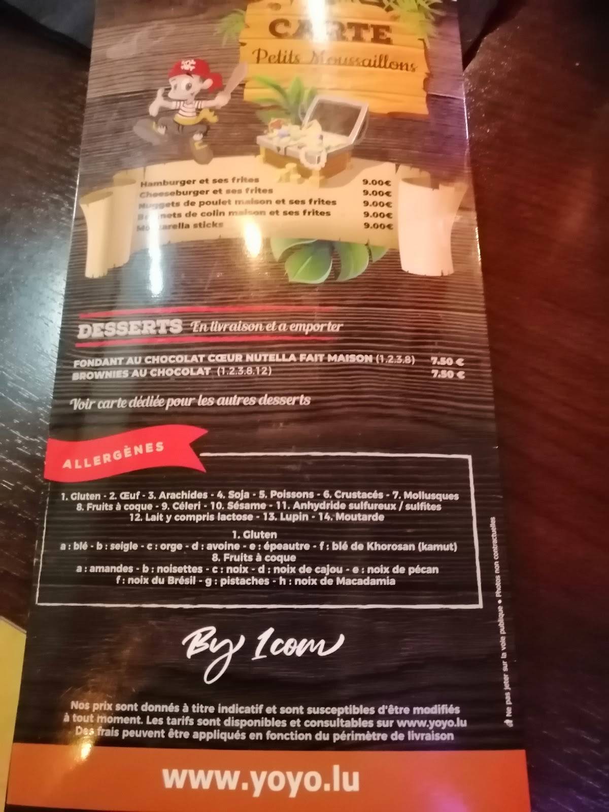 Menu au YOYO Howald restaurant, Hesperange