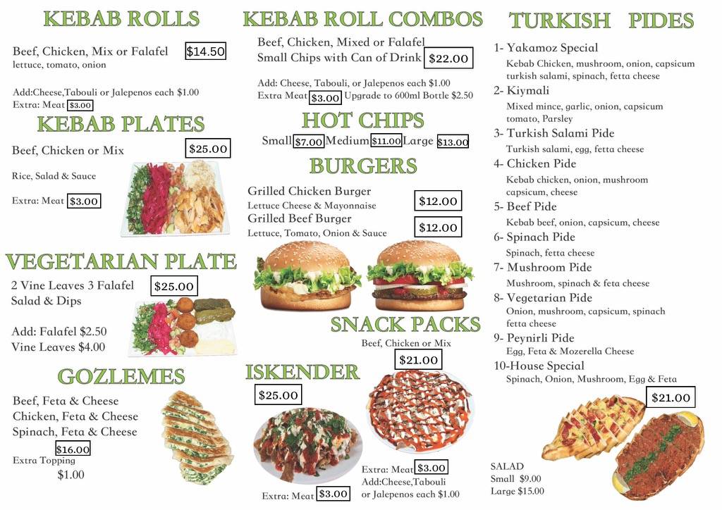Menu at Yakamoz Turkish Cuisine restaurant, Mittagong
