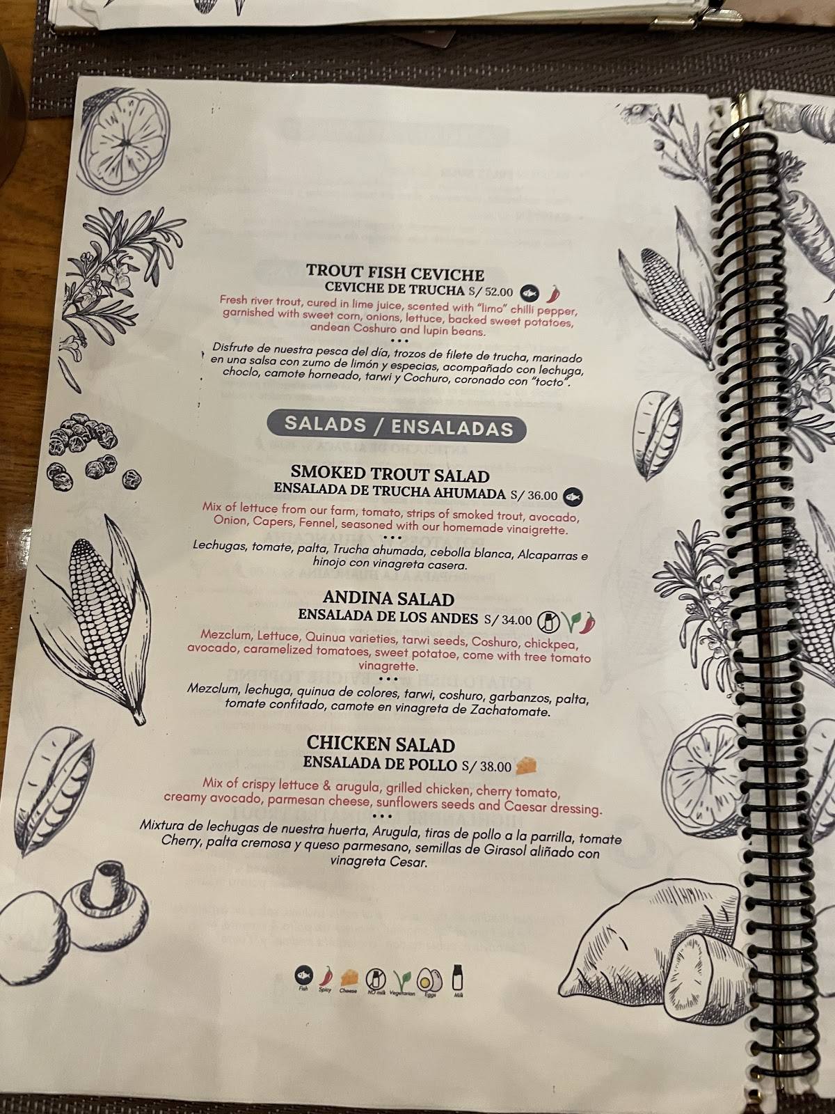 Menu at Yaku Restaurant, Cusco