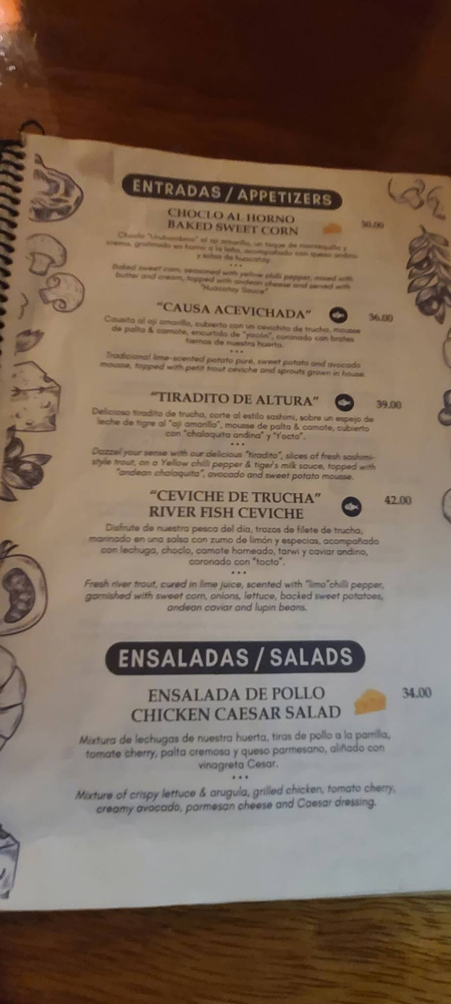 Carta de Yaku Restaurant, Cusco