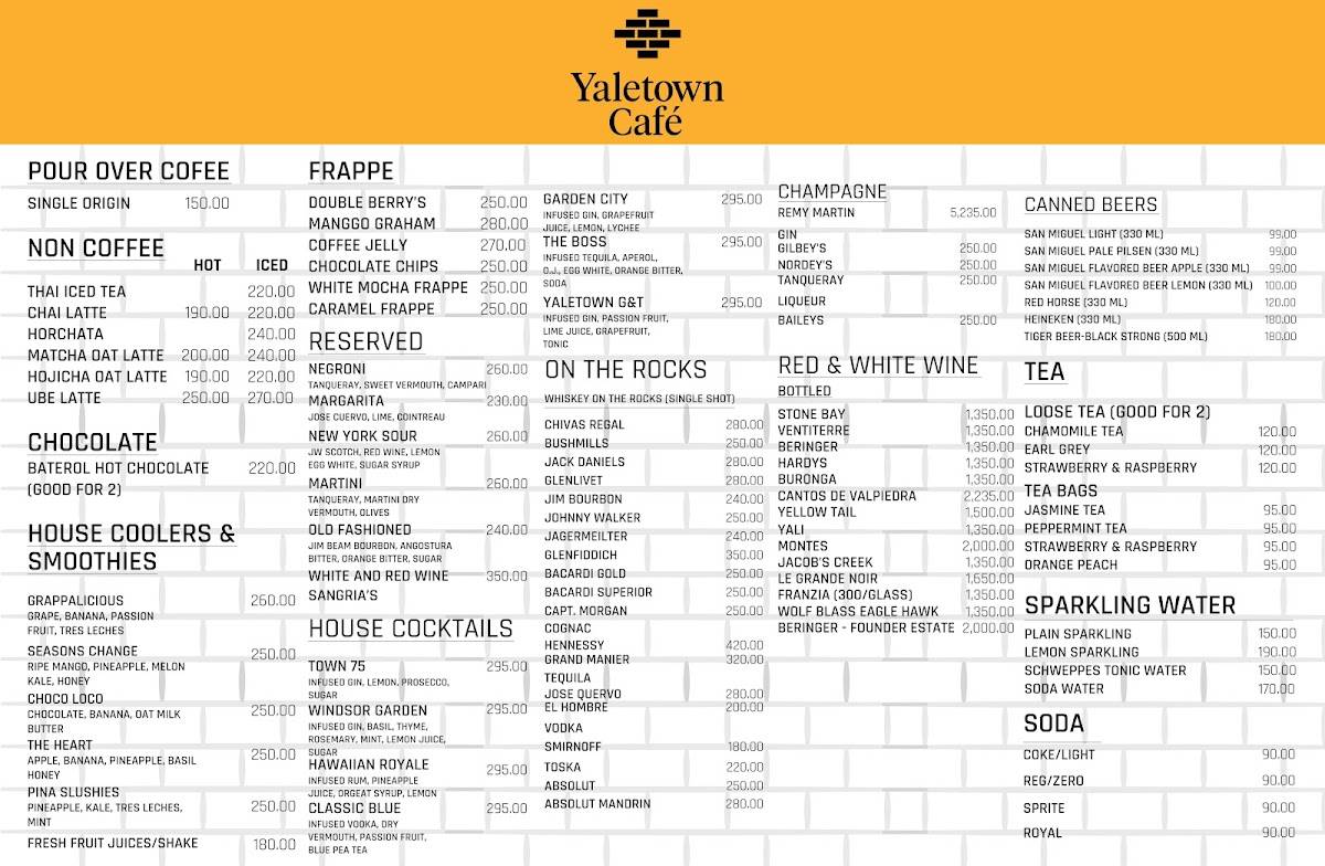 Menu at Yaletown Cafe Tagaytay, Tagaytay