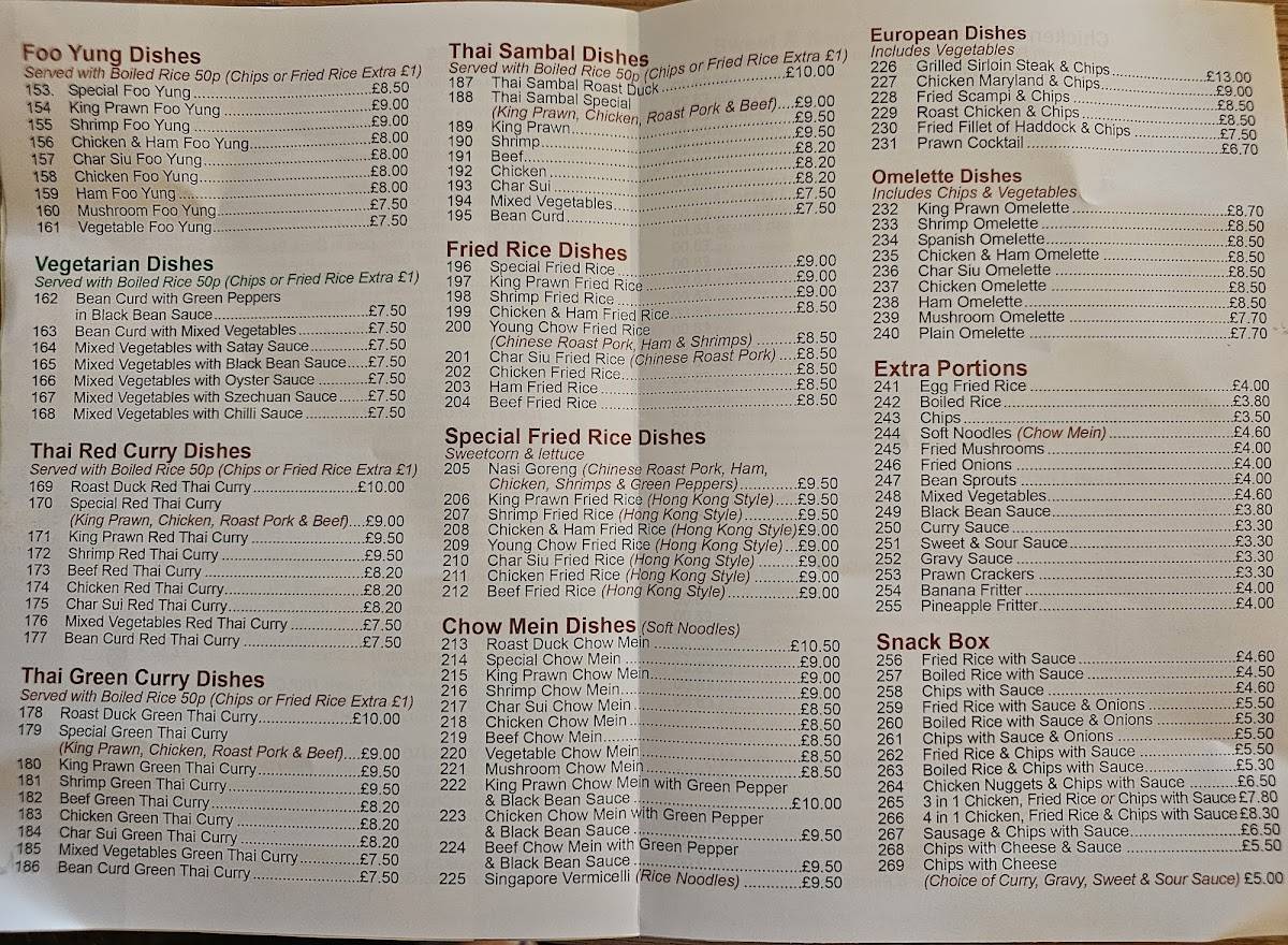Menu at Yang Sing fast food, Dundee, 13 Reform St