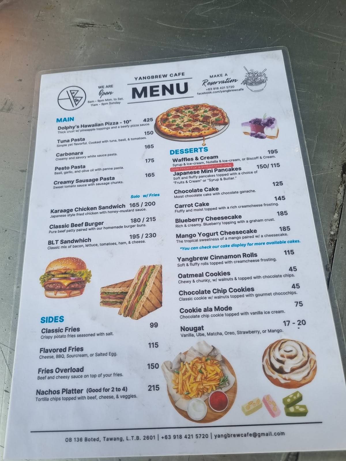 Menu at Yangbrew Cafe, La Trinidad