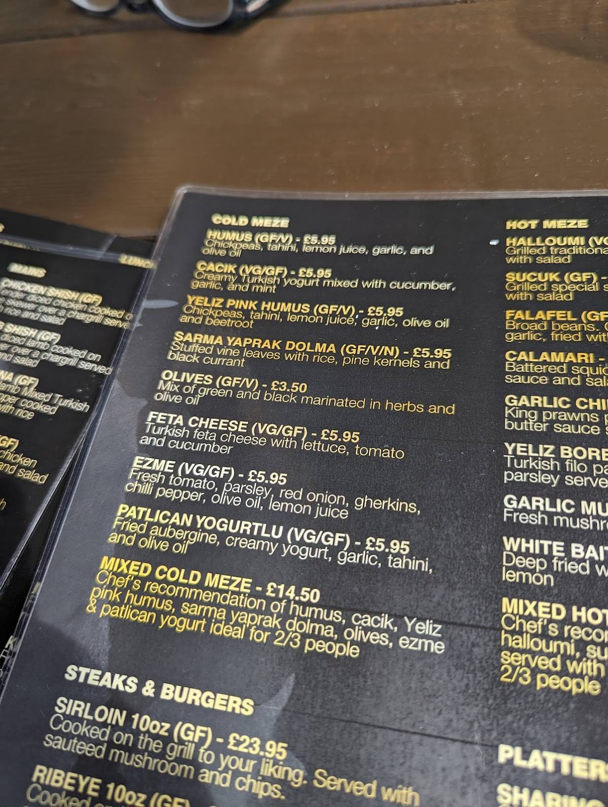 Menu at Yeliz Turkish Restaurant & Bar, Worcester