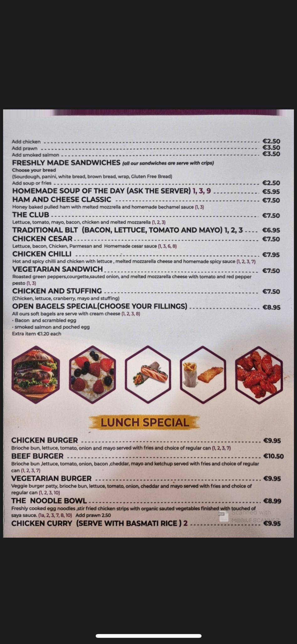 Menu at Yellow Cafe, Dublin