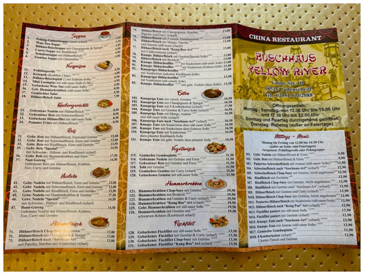 Speisekarte von Yellow River restaurant, Lüdenscheid