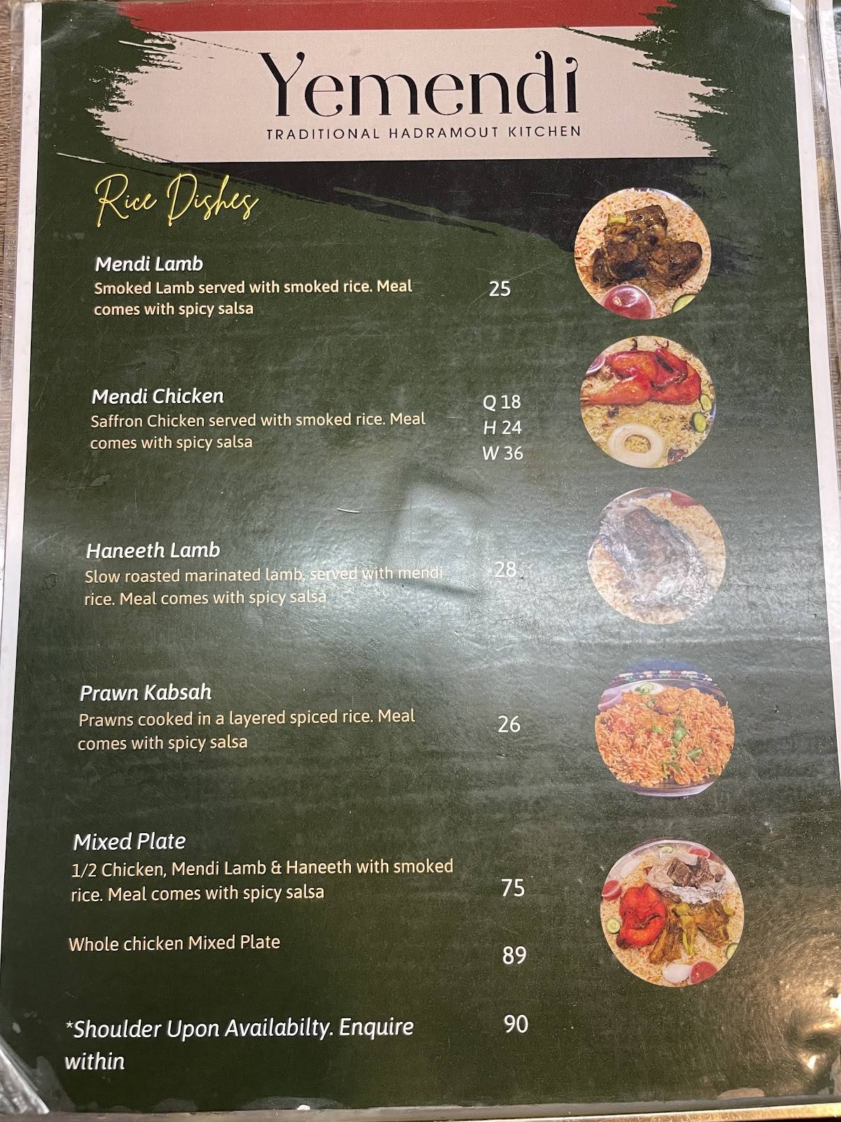 Menu at Yemendi Restaurant, Beverly Hills
