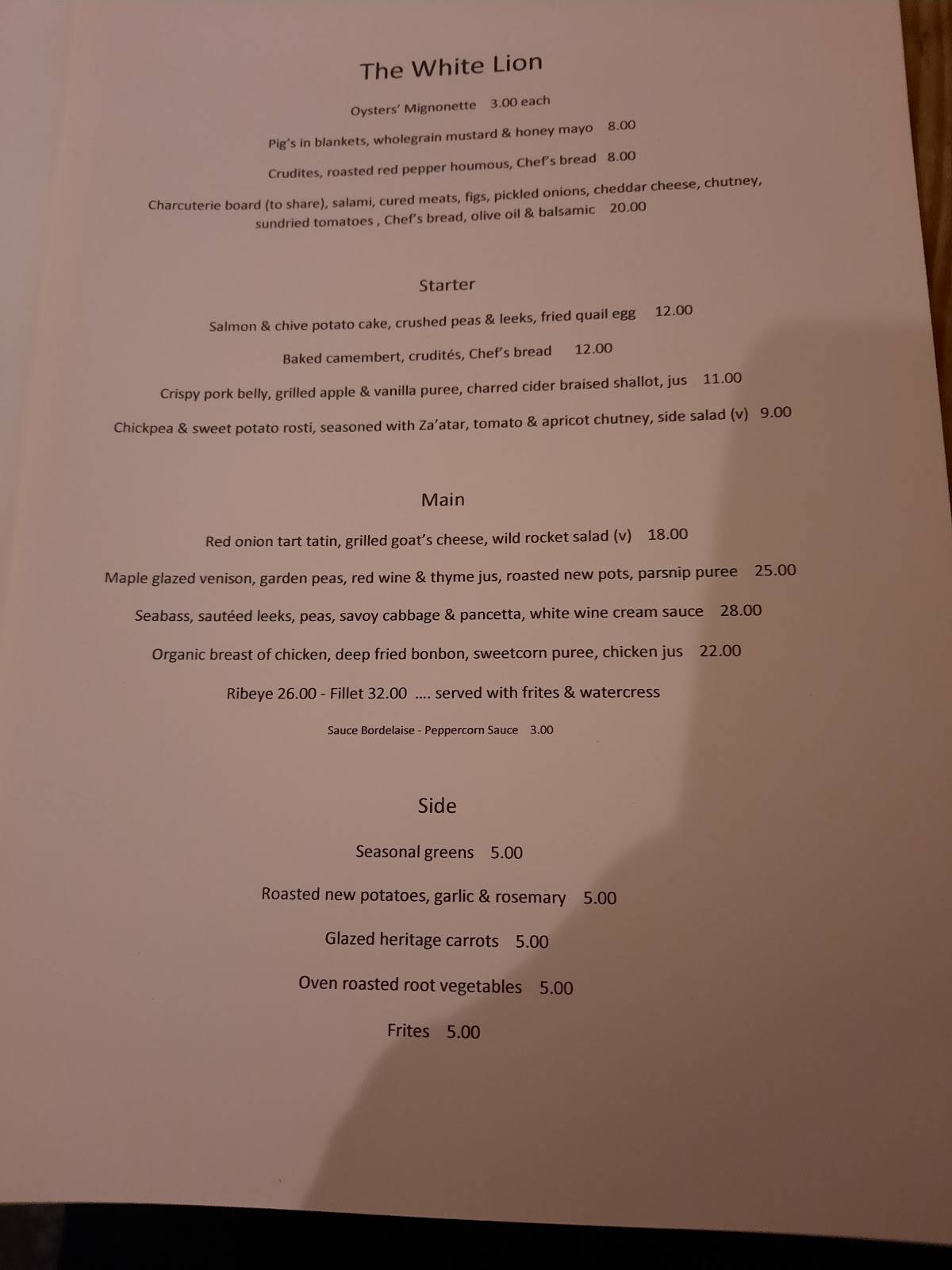 Menu at The White Lion pub & bar, Ystradowen