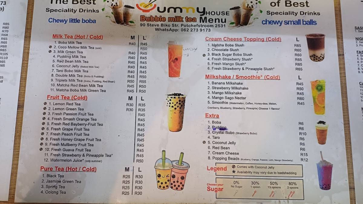 Menu at Yummy House Die Bult, Potchefstroom