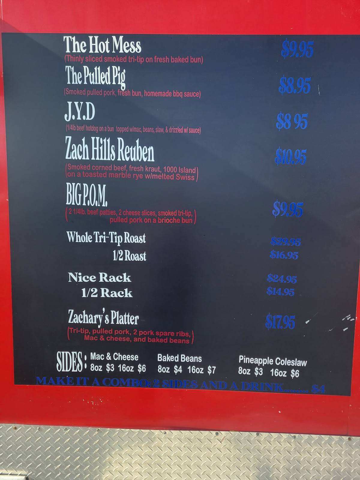 Menu at Zach's Smoke shack BBQ, Post Falls
