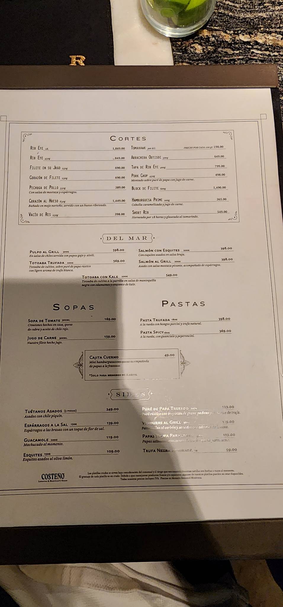Carta de parrilla Cuerno Andares, Guadalajara