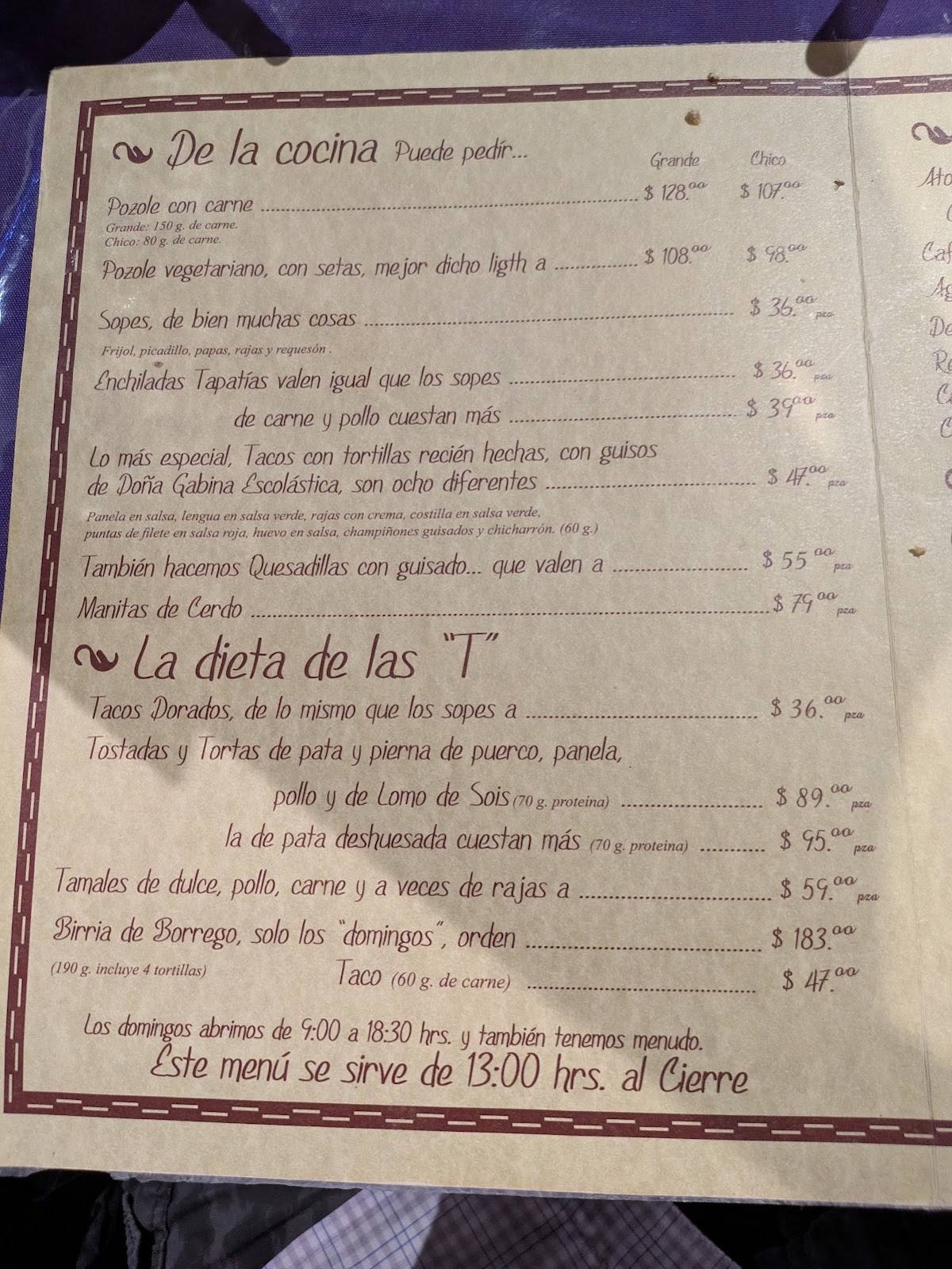 Carta del restaurante Fonda del Doña Gabina Escolástica, Zapopan ...