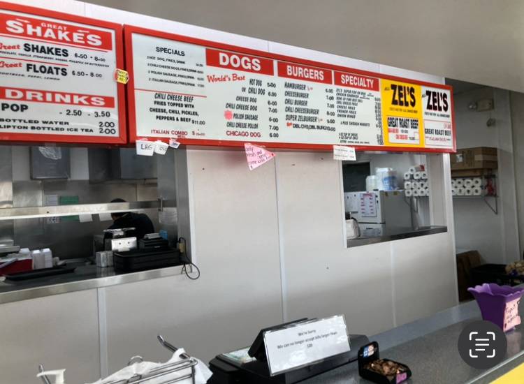 Menu at Zel's Roast Beef restaurant, Crown Point, 801 N Main St