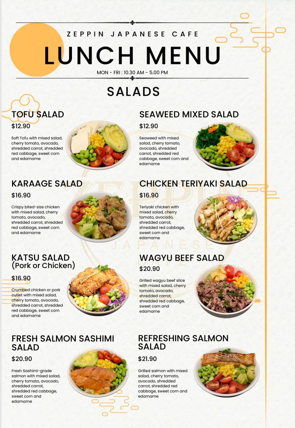 Menu at Zeppin Japanese Cafe, North Sydney