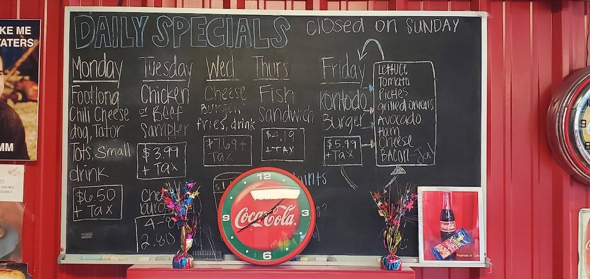Menu at Zesty Burger fast food, Lufkin
