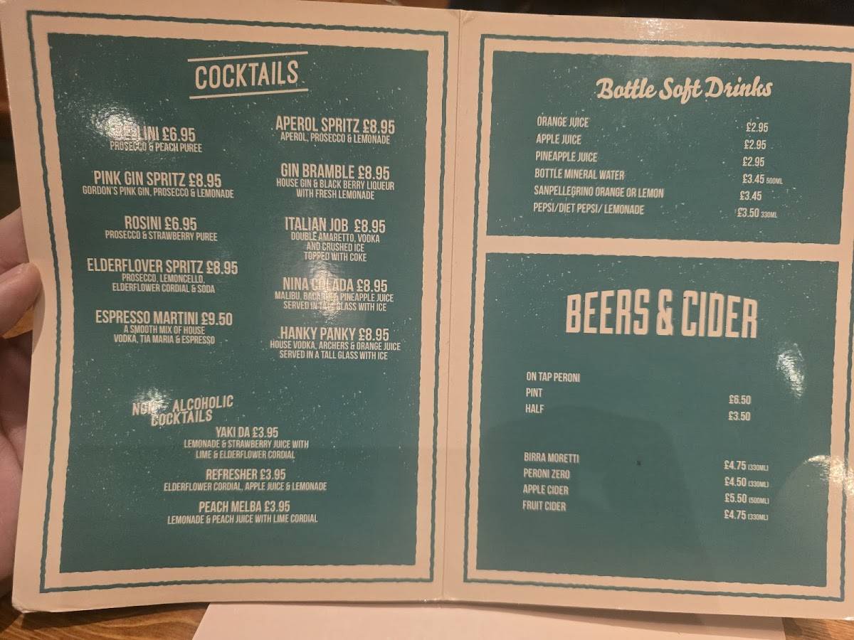 Menu at Zia Nina restaurant, Bridgend