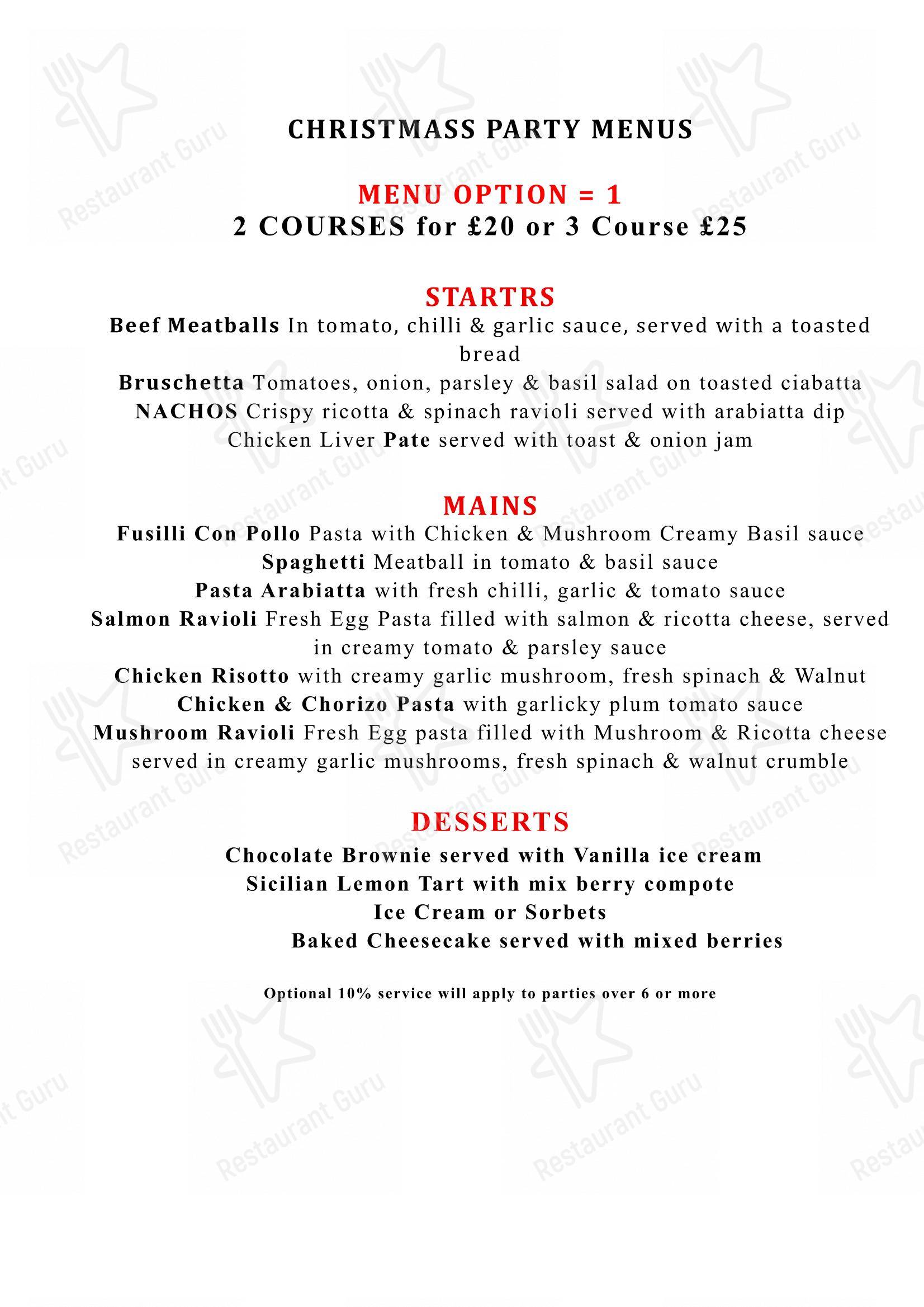 Menu at Zia Nina restaurant, Bridgend